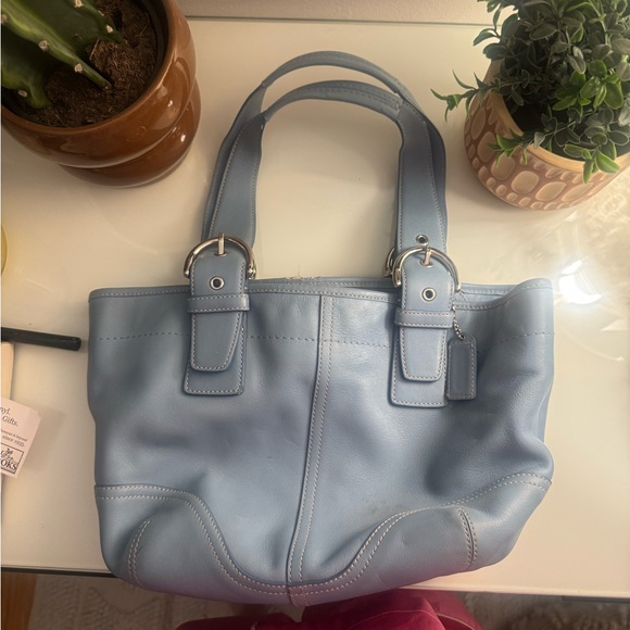 Bags | Vintage Coach Light Blue Leather Tote Bag | Poshmark